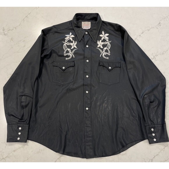 H Bar C | Shirts | Vintage H Bar C Ranchwear Western Black Shirt ...